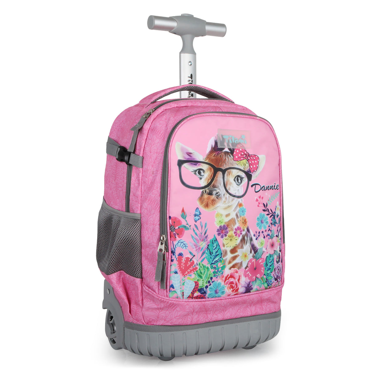 Rolling Backpack for Girls | Giraffe Pink Wheeled Backpack |Tilami ...