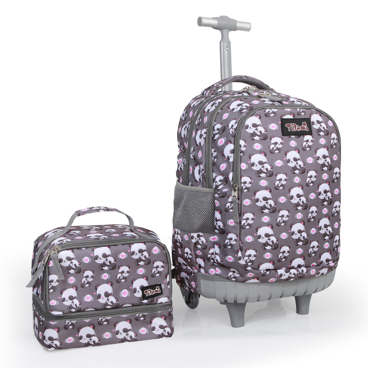 Grey Panda Rolling Backpack with Lunch Bag | Tilami – Tilamionline