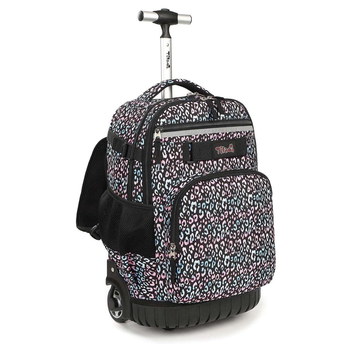 Girls Colorful Leopard Rolling Backpack |Wheeled School Backpacks ...