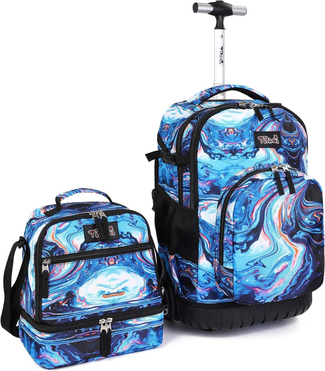 Tilami 19 inch Painting Blue Rolling Backpack with Lunchbox – Tilamionline
