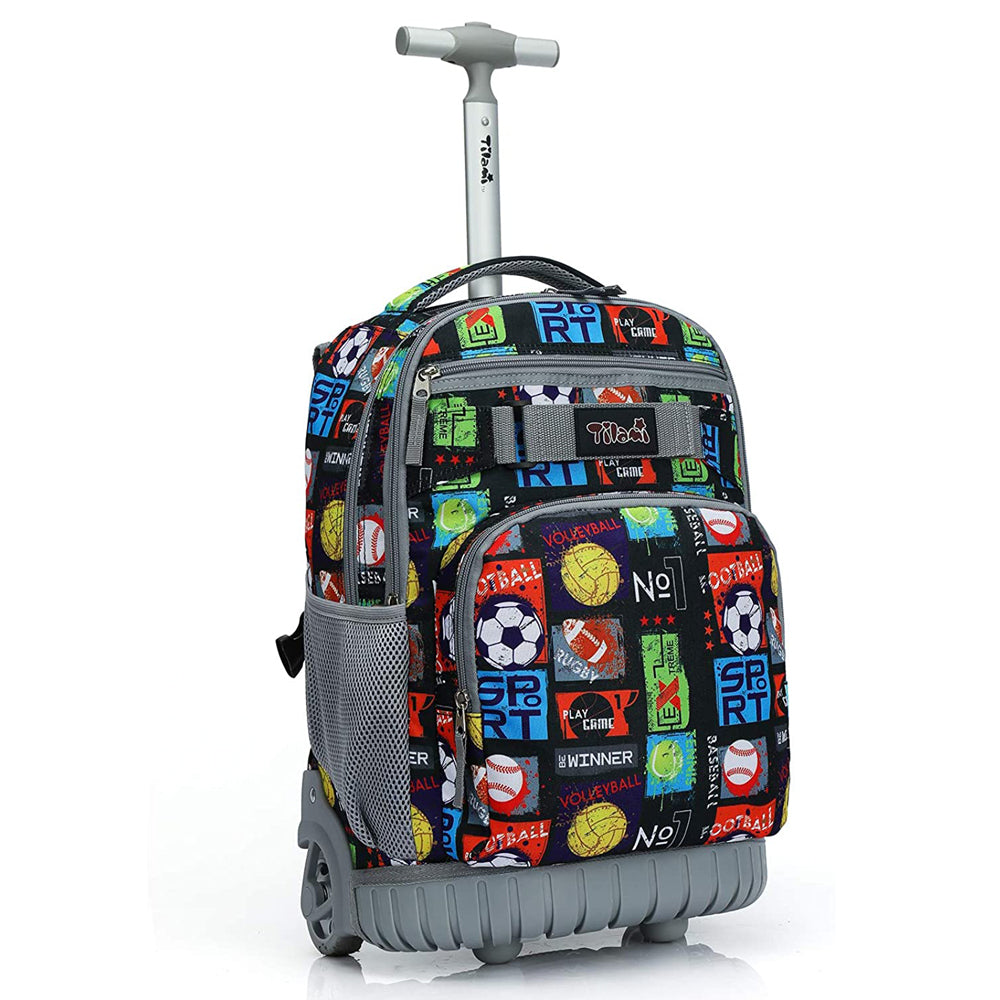 Black Football Boys Rolling Backpack | Backpack For Kids Tilami ...