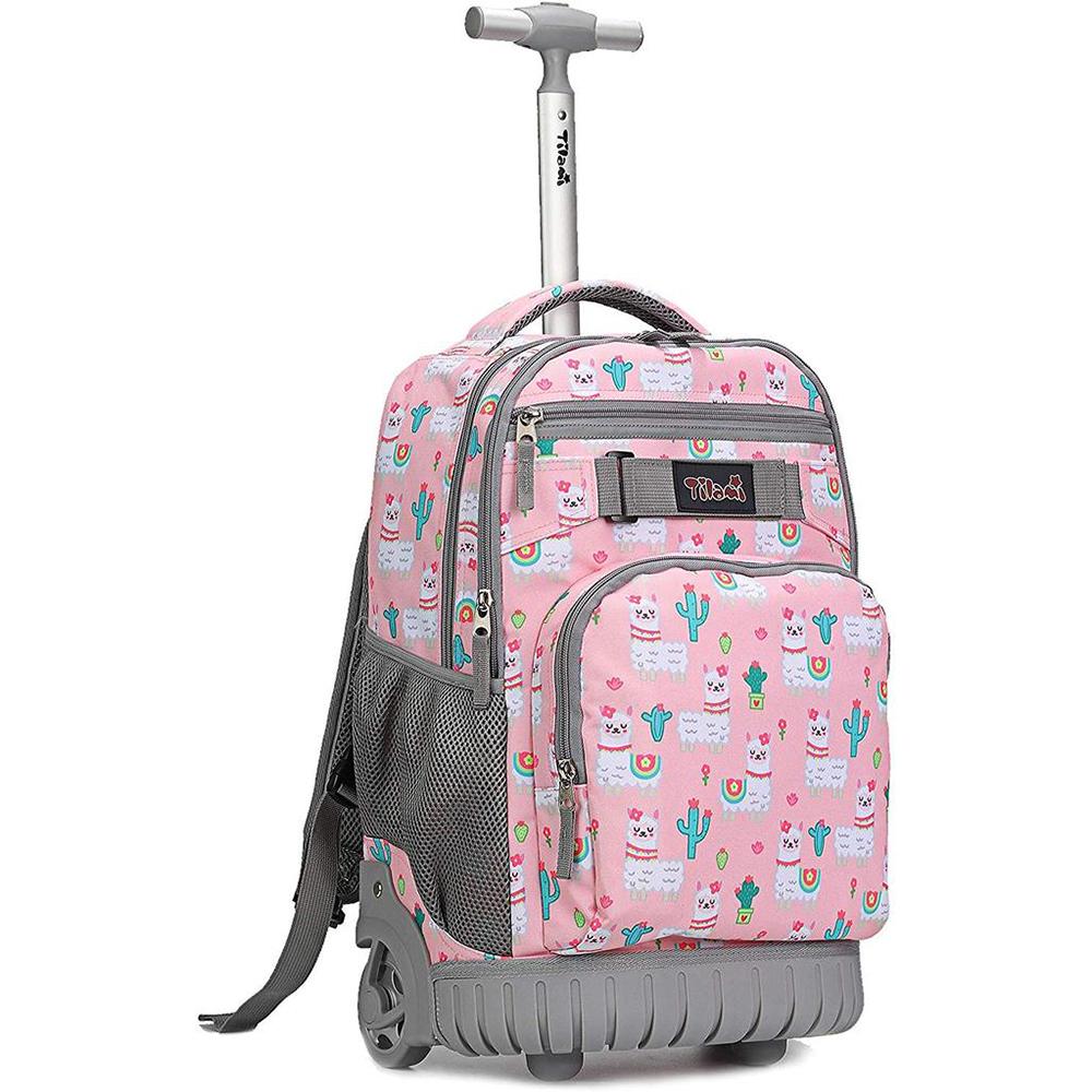 Girls Pink Alpaca Rolling Backpack | Kids Wheeled Laptop Backpack ...
